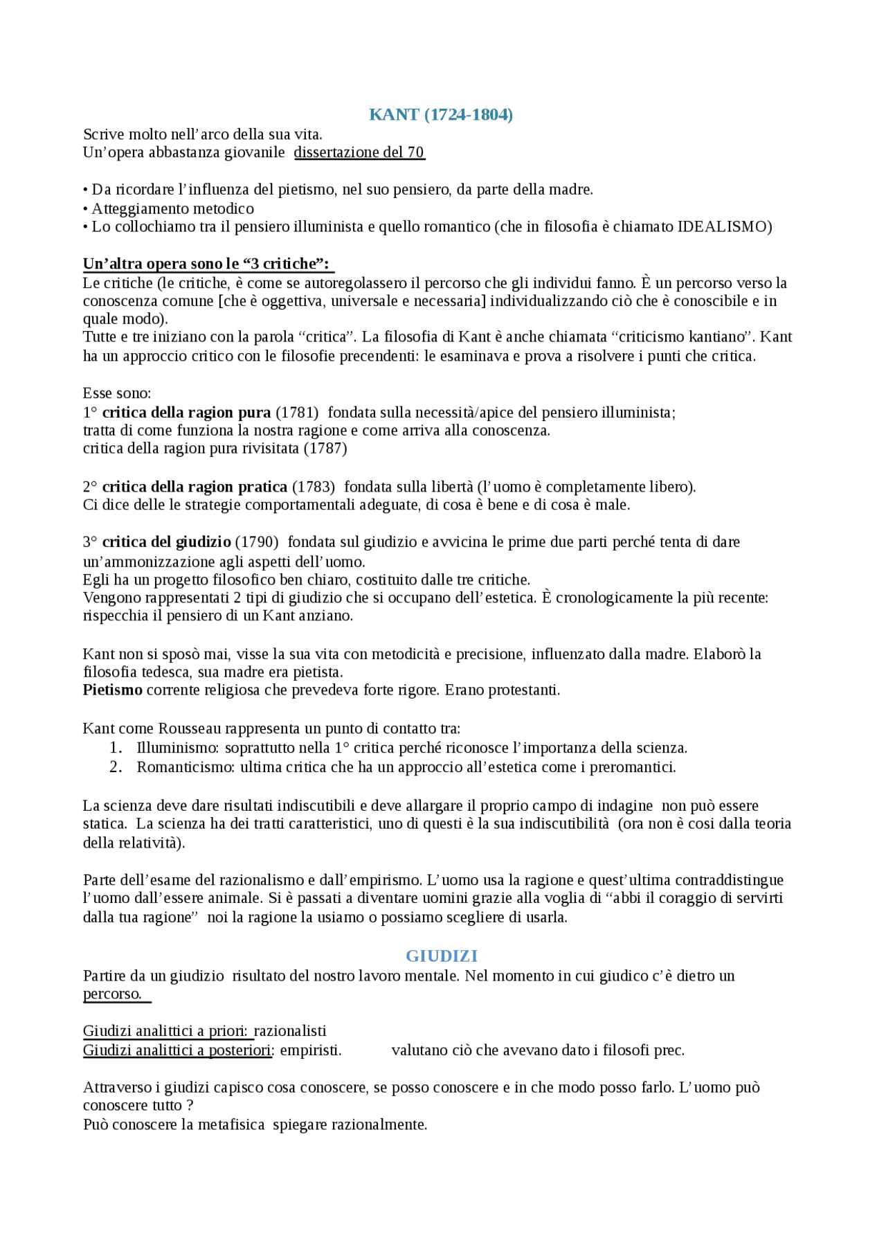 Filosofo Immanuel Kant Schemi E Mappe Concettuali Di Filosofia Docsity