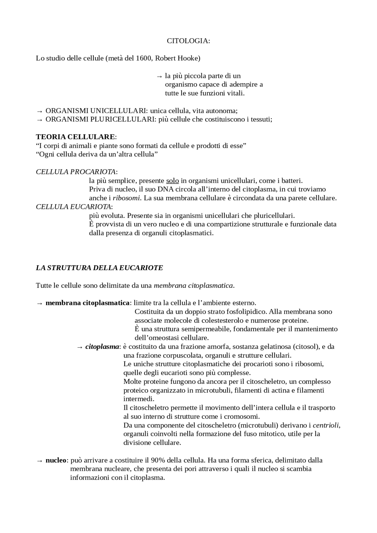 Accenni Di Citologia Appunti Di Biologia Docsity