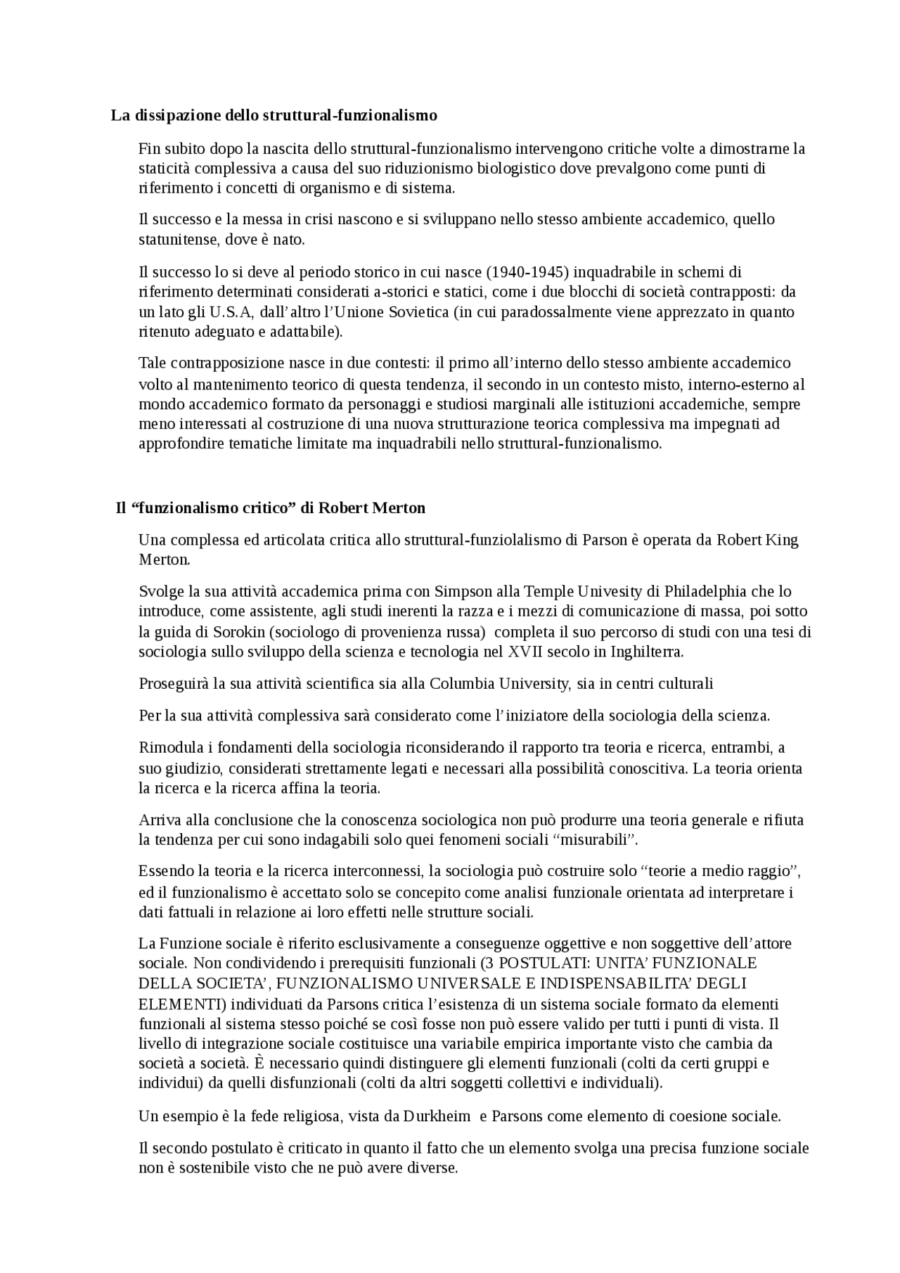 Il Funzionalismo Critico Di Robert K Merton Sintesi Del Corso Di