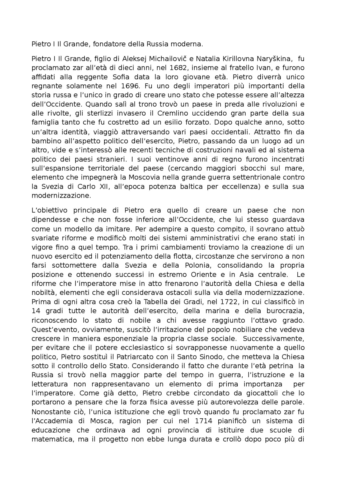 Storia Di Pietro I Il Grande Docsity