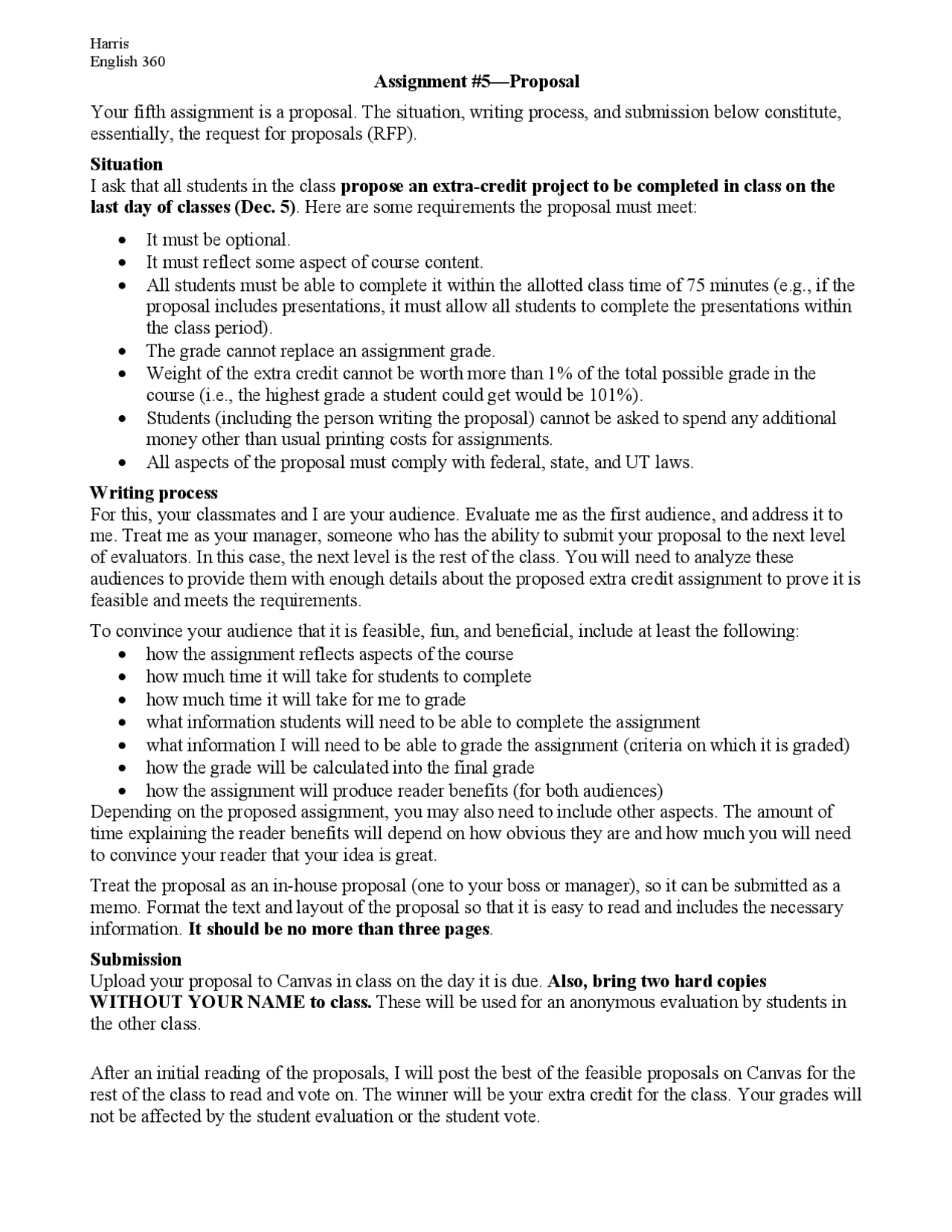 Proposal Assignment For Second Assignment In Class Docsity