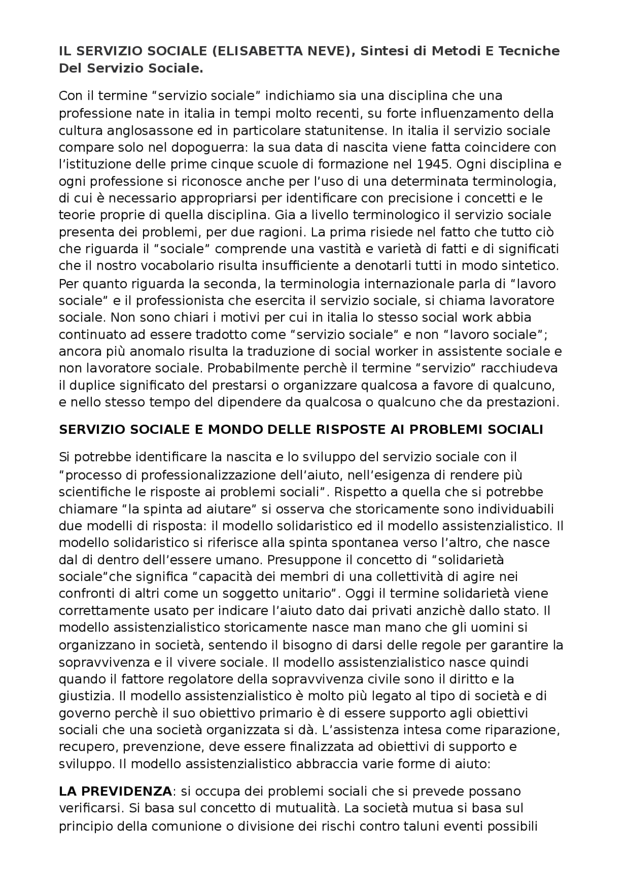 Il Servizio Sociale Elisabetta Neve Docsity