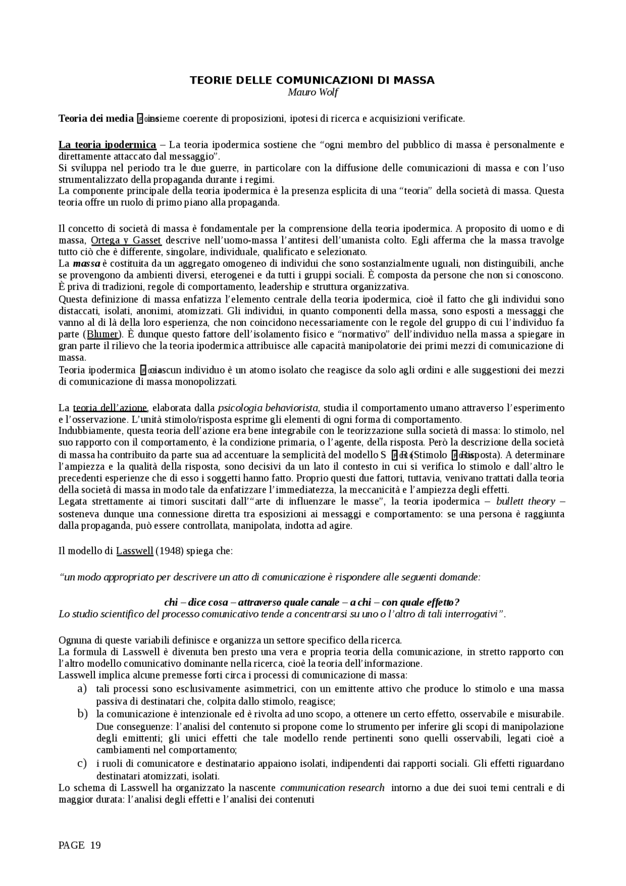 Teorie Delle Comunicazioni Di Massa Mauro Wolf Docsity