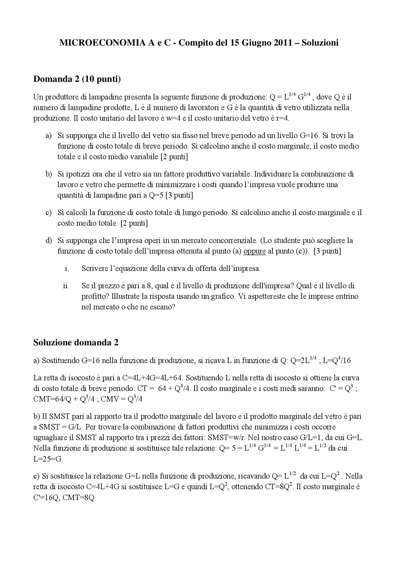 Appello Microeconomia 4 (prof. Bortolotti Torino) - Docsity