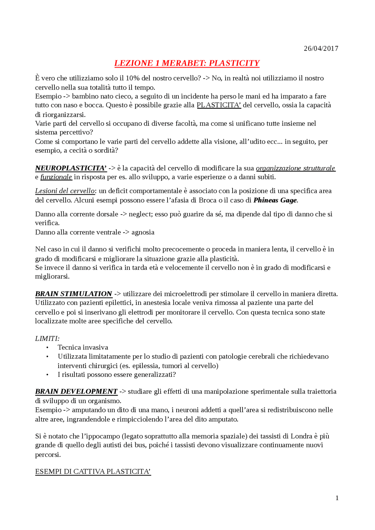 Appunti Psicologia Cognitiva Prof Merabet Docsity