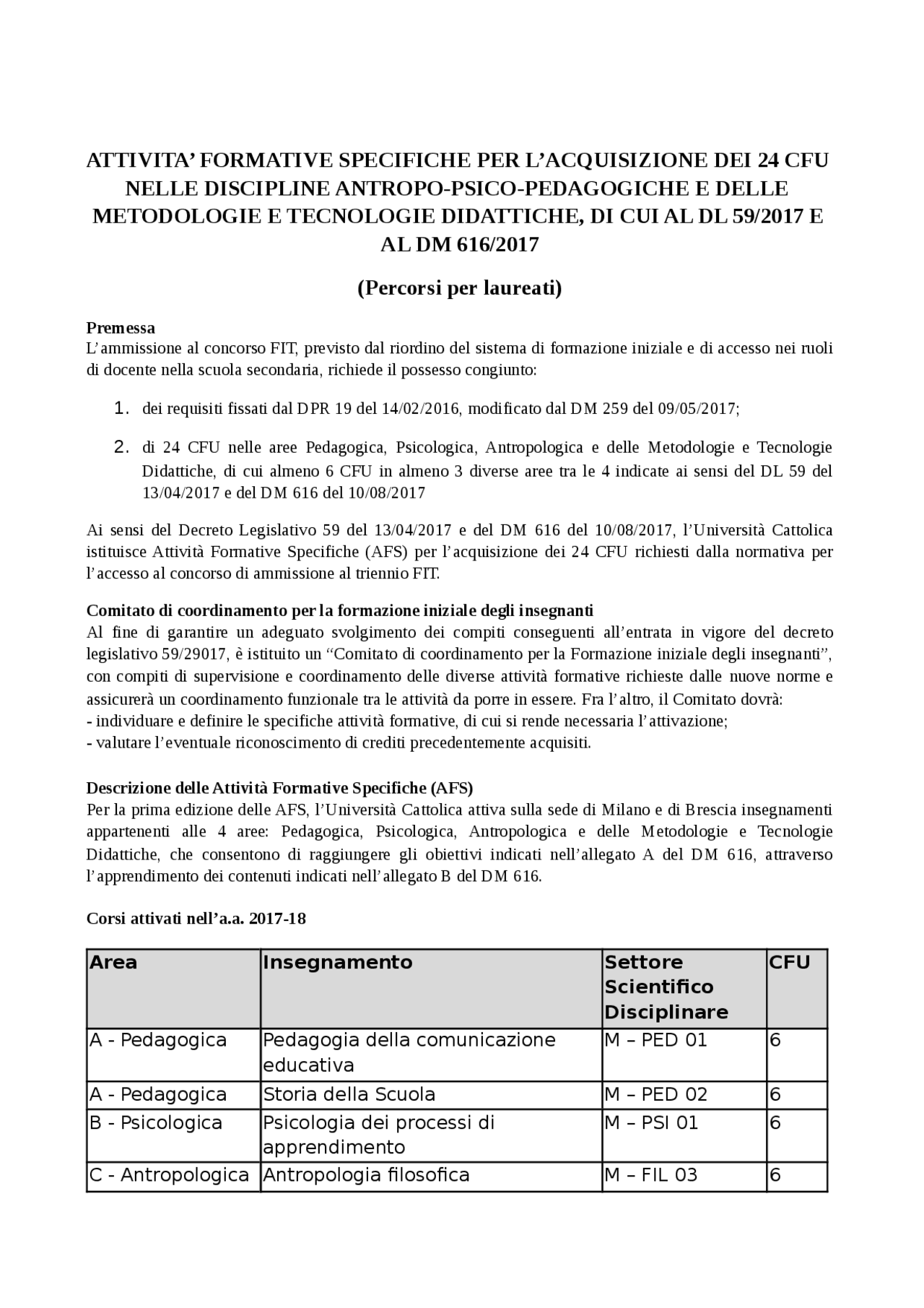 Bando 24 Cfu Unicatt Docsity