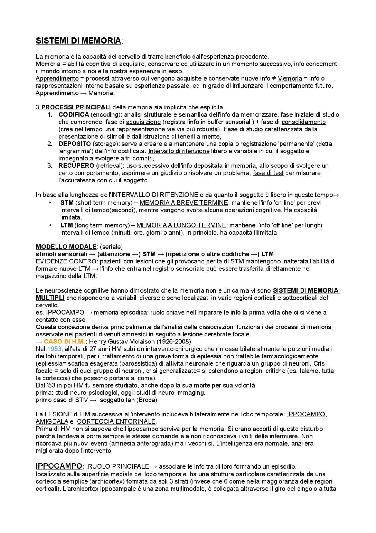 Memoria Neuroscienze Cognitive E Sociali Unibo Docsity