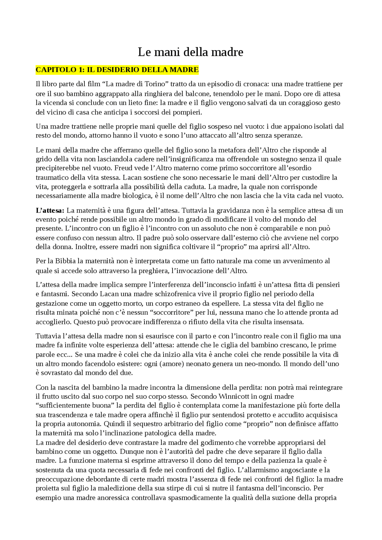 Le Mani Della Madre M Recalcati Docsity