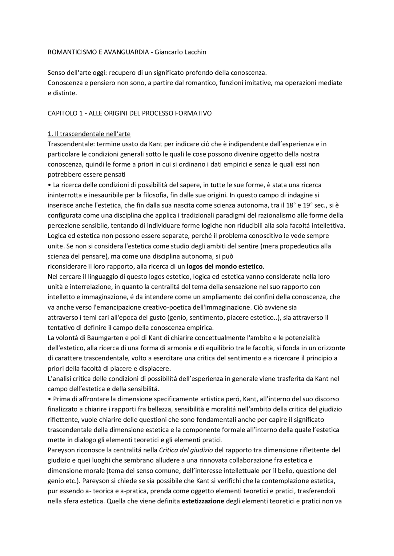 Lacchin Romanticismo E Avanguardia Résumés De Estétique Docsity