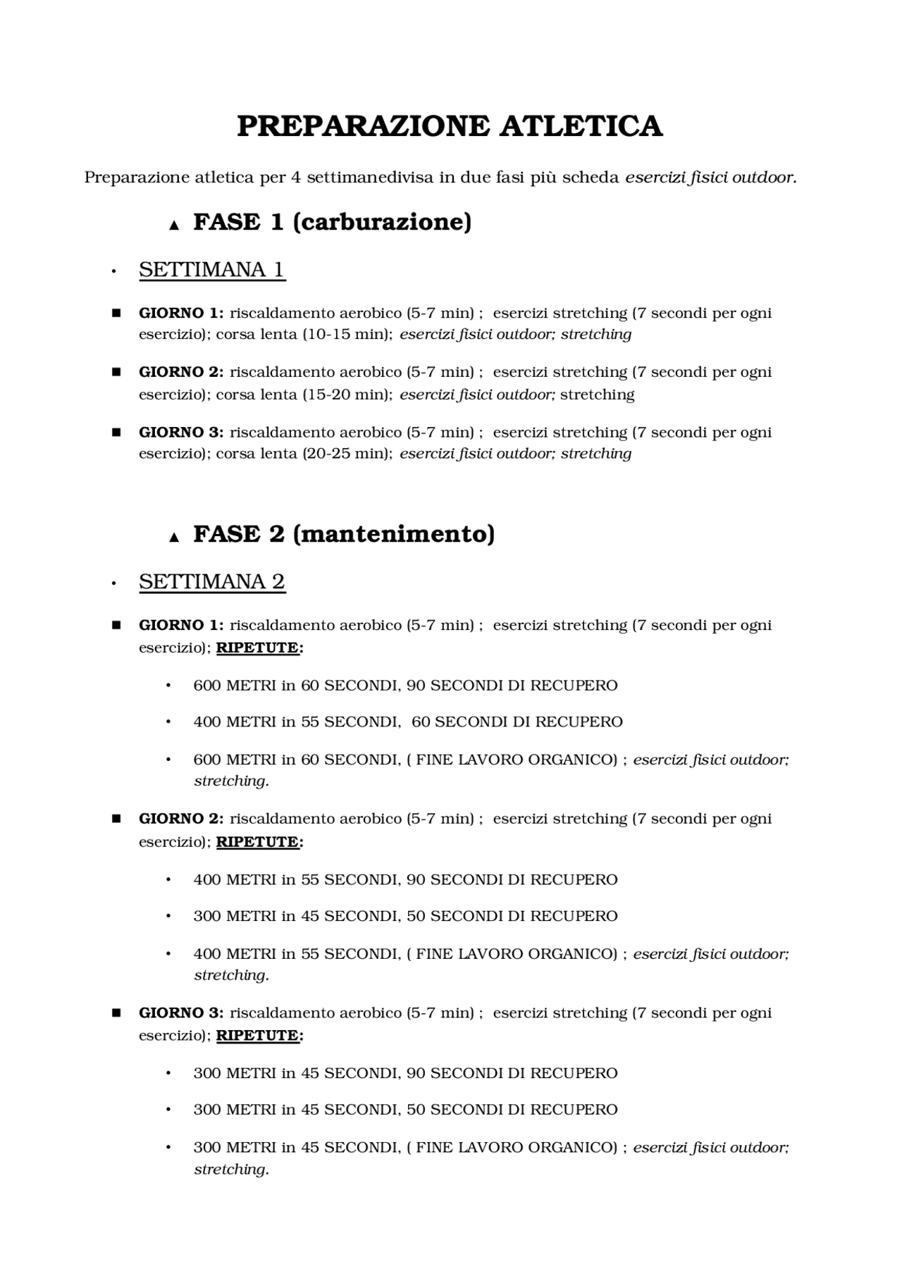 Preparazione atletica - Docsity
