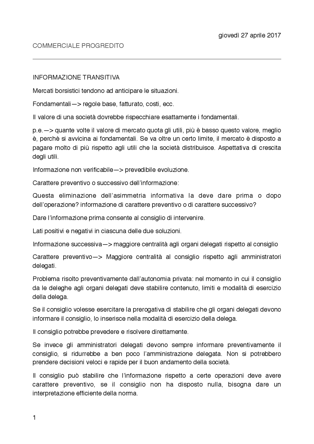 Diritto Commerciale Progredito Docsity