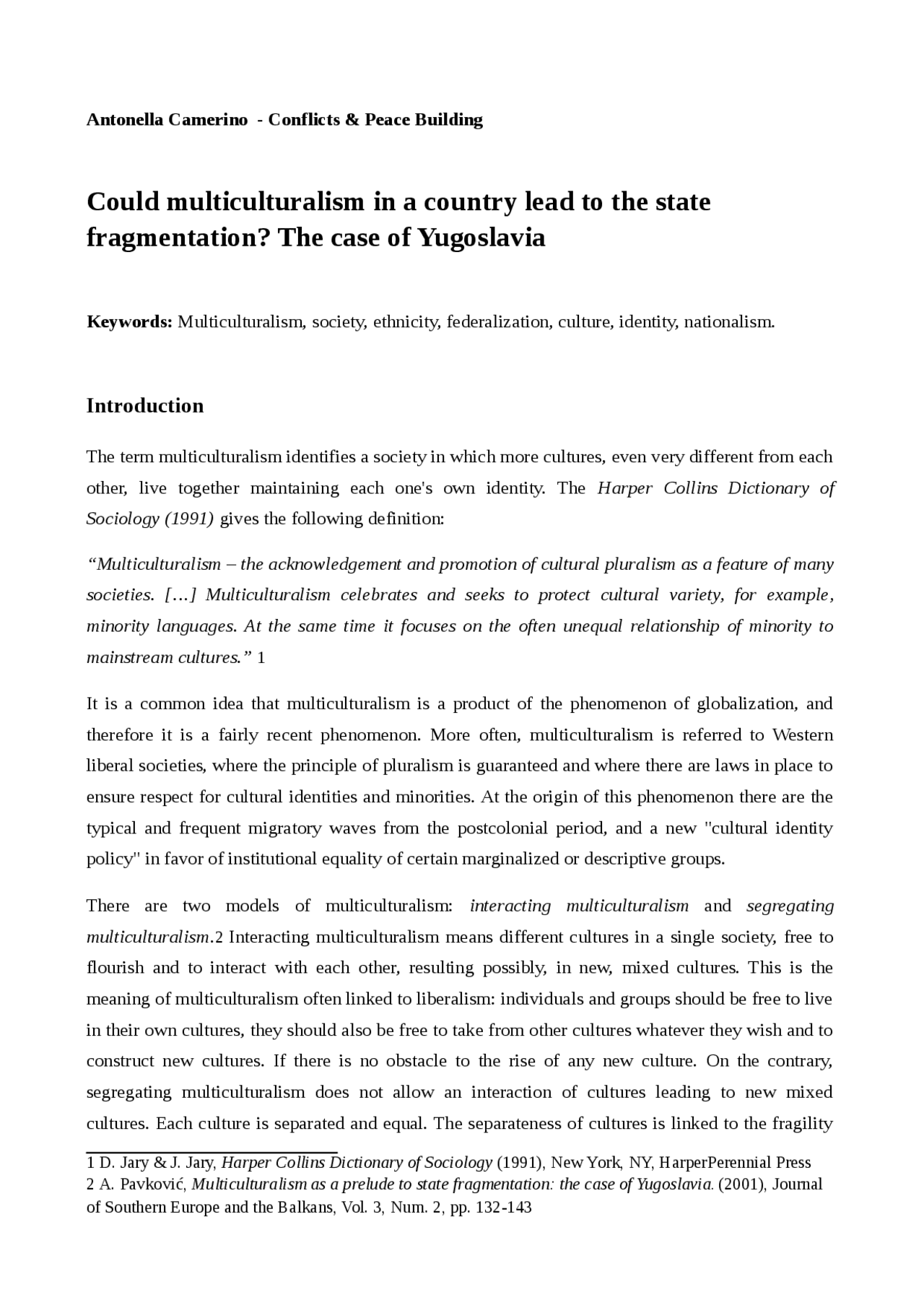 Multiculturalismo in Jugoslavia (in inglese) - Docsity