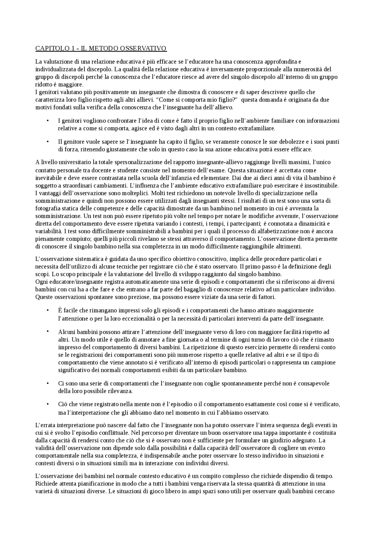 Osservare Per Educare Capitolo 1 Docsity