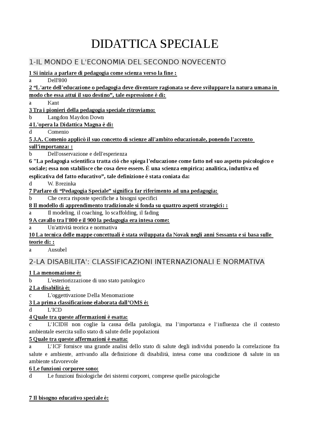 Domande Di Didattica Speciale Docsity