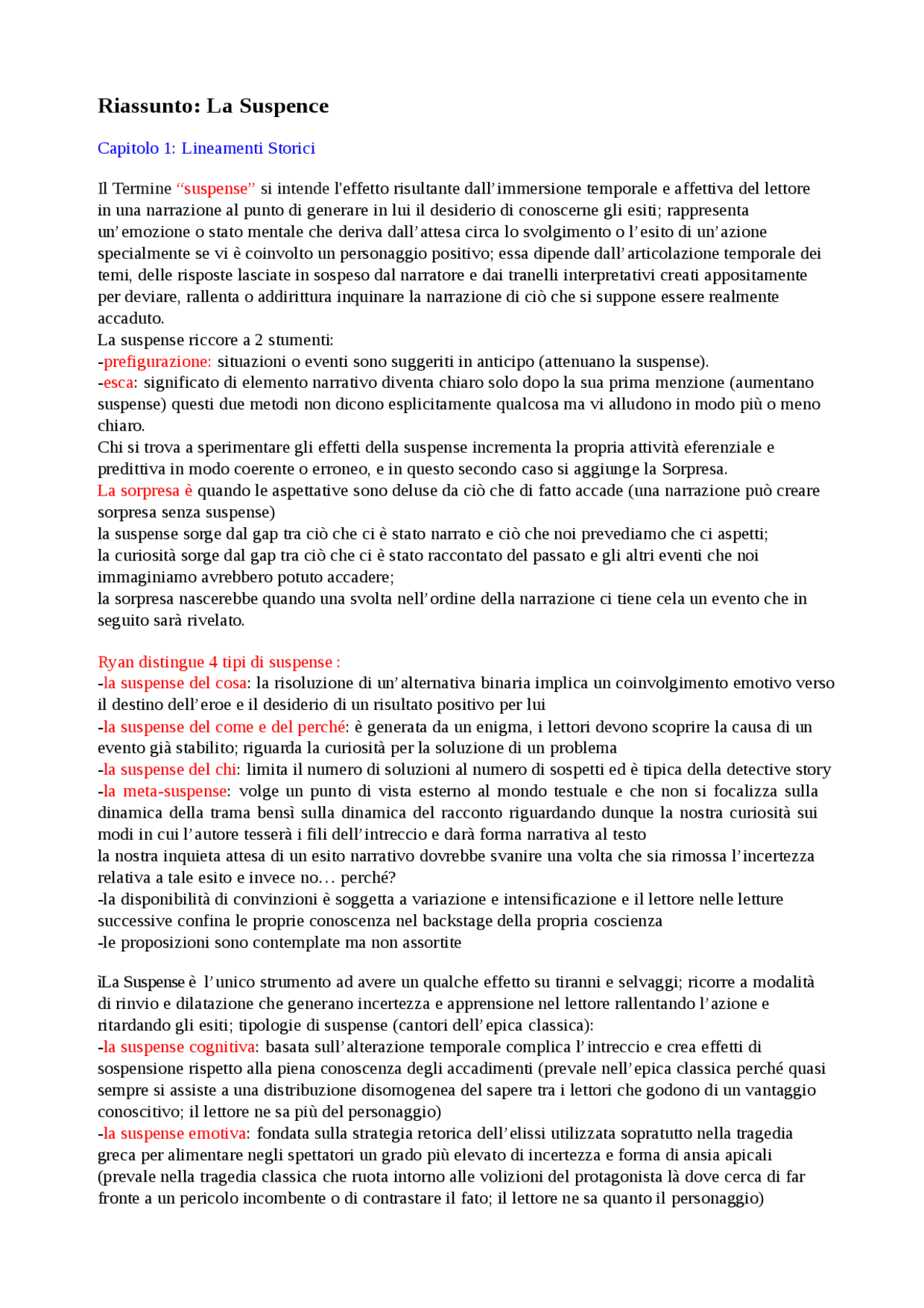 La Suspense Riassunto Stefano Calabrese Docsity