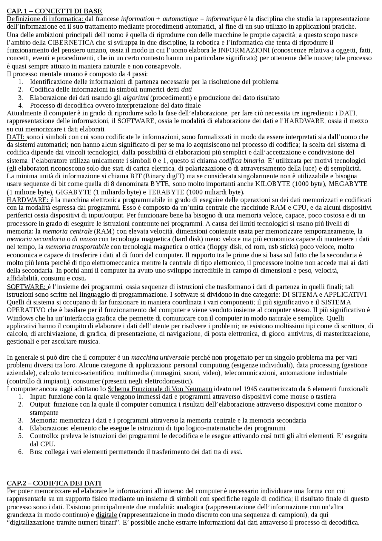 Riassunto Teoria Informatica Docsity