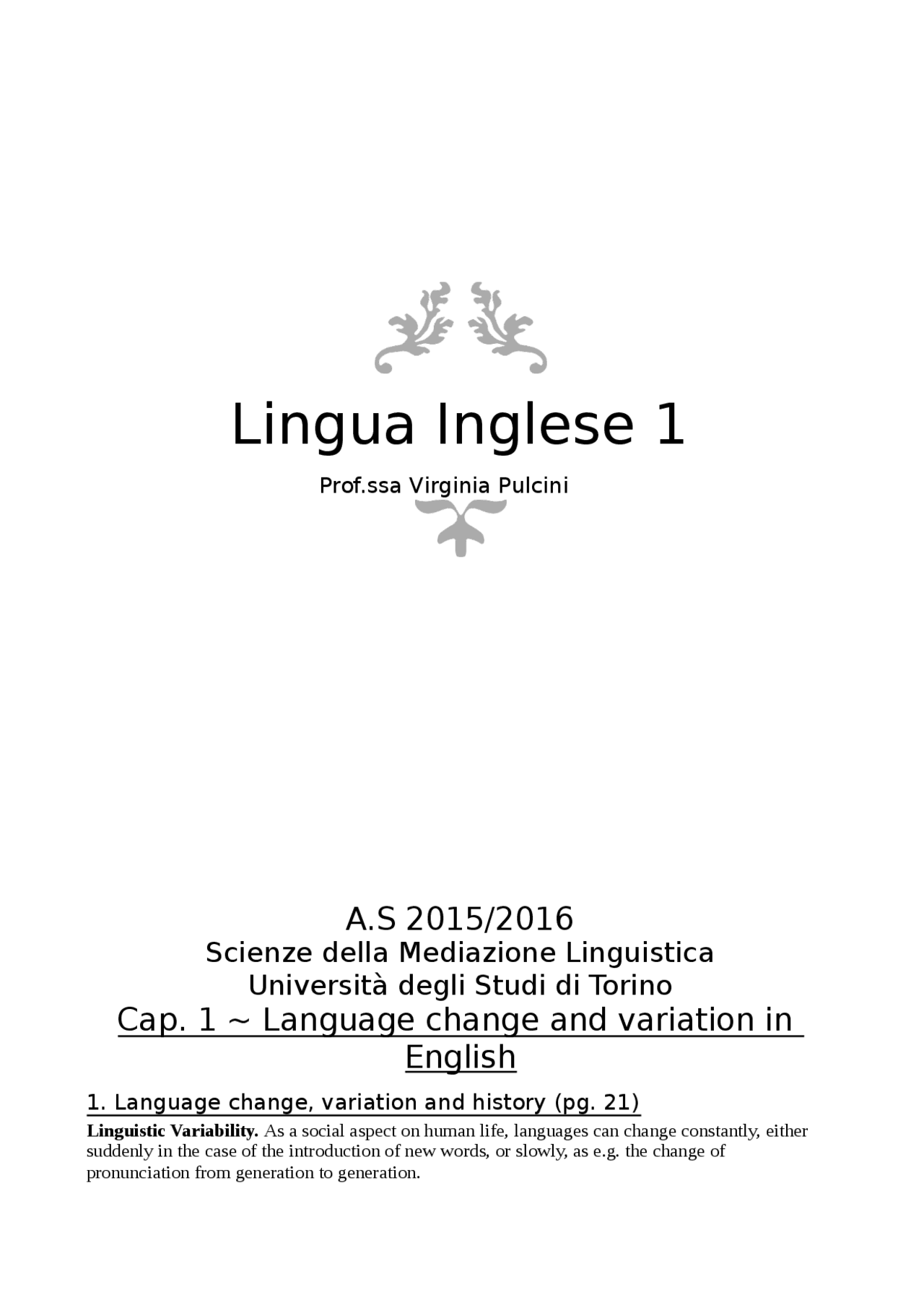 Riassunto Cap 1 A Handbook Of Present Day English Docsity