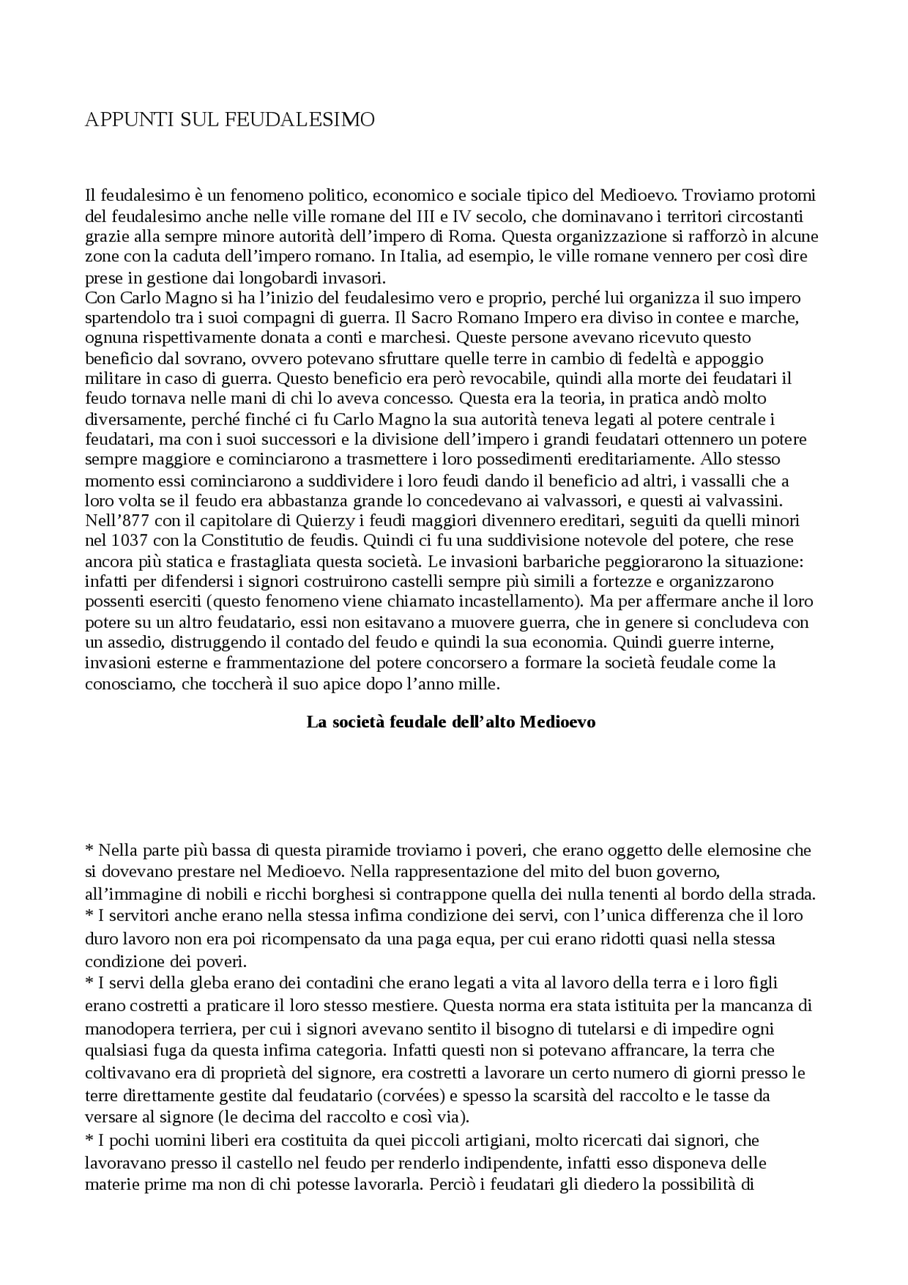 Appunti Sul Feudalesimo Docsity
