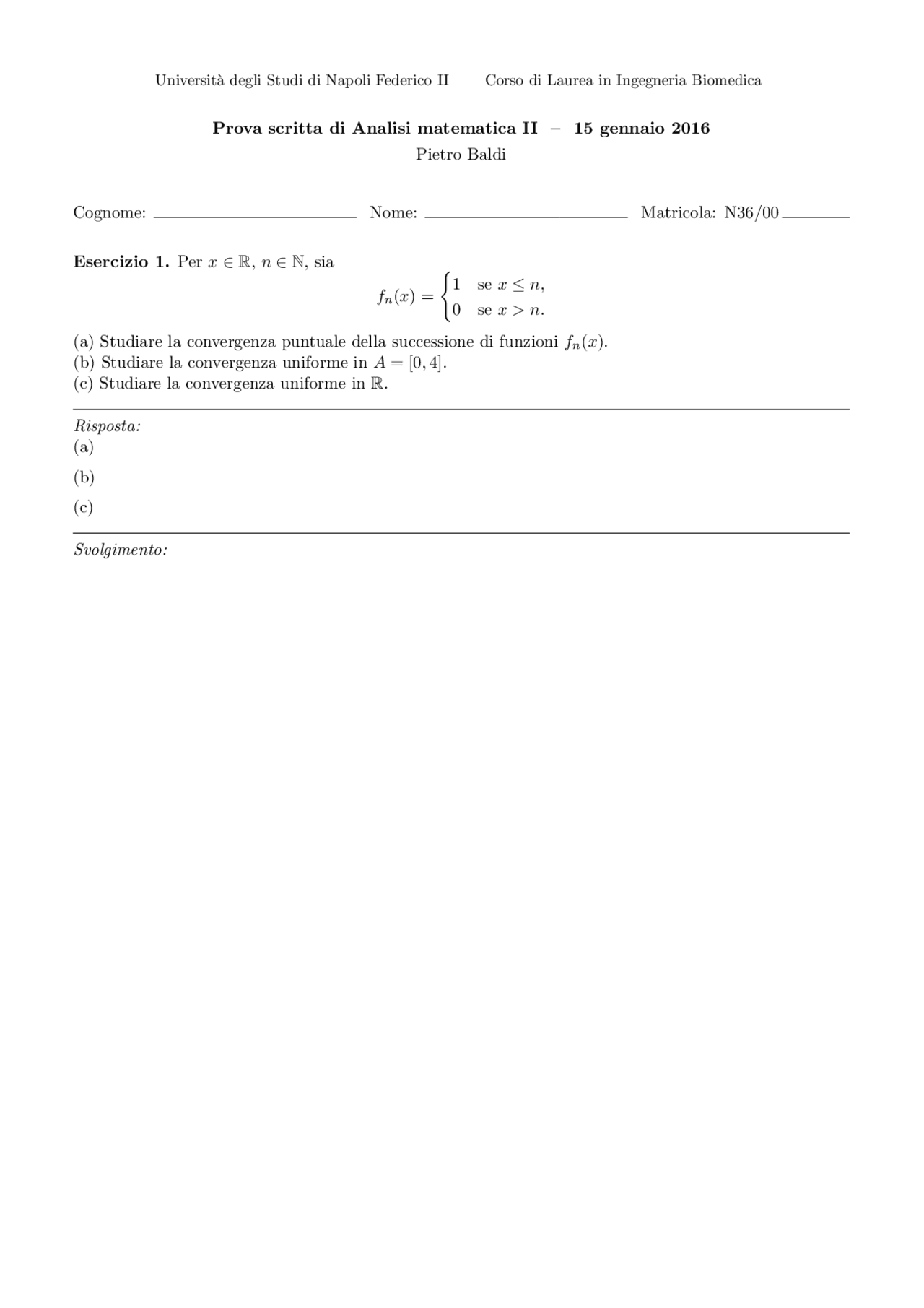 Prova Scritta Di Analisi 2 Docsity