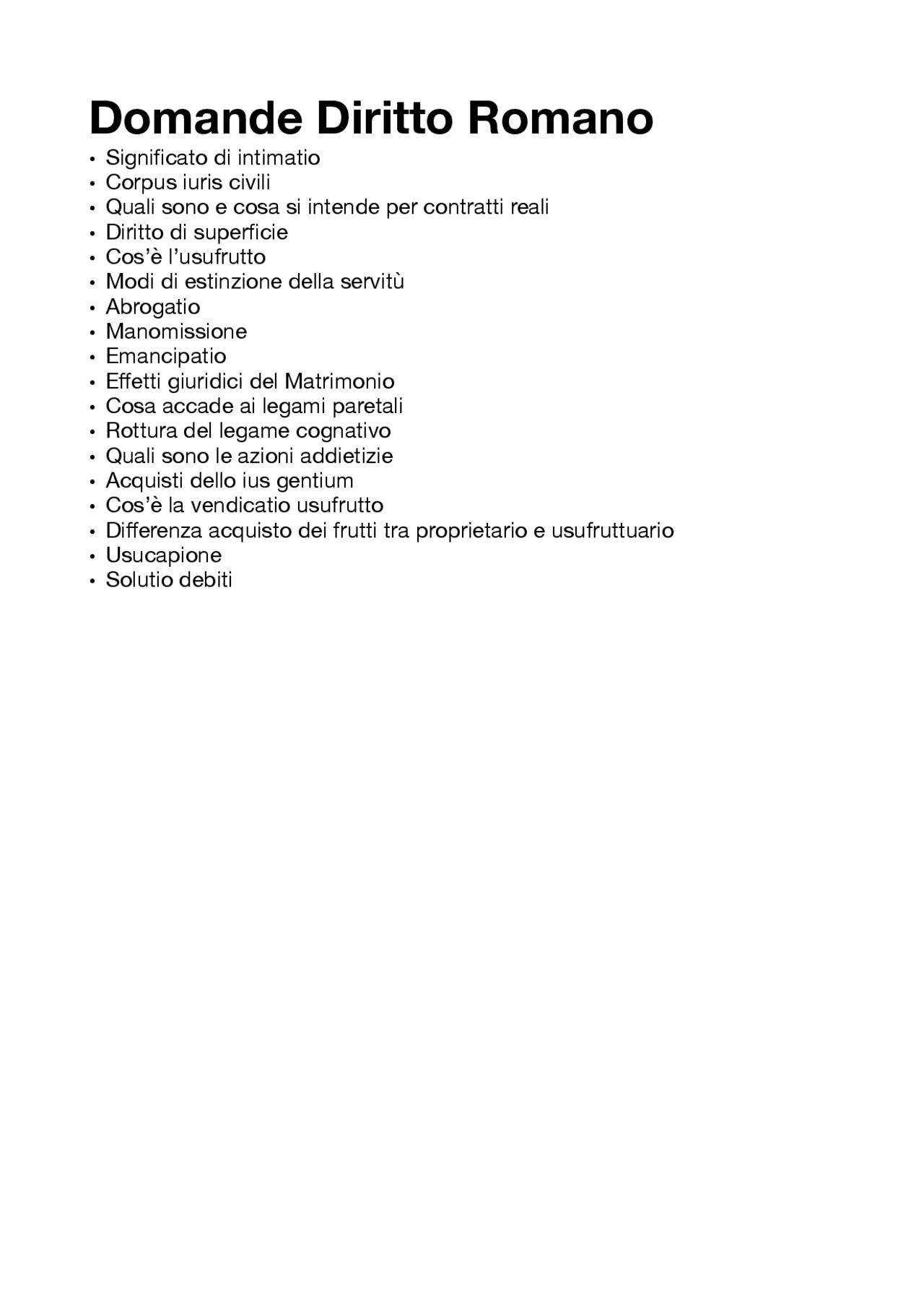 Domande Diritto Romano Docsity