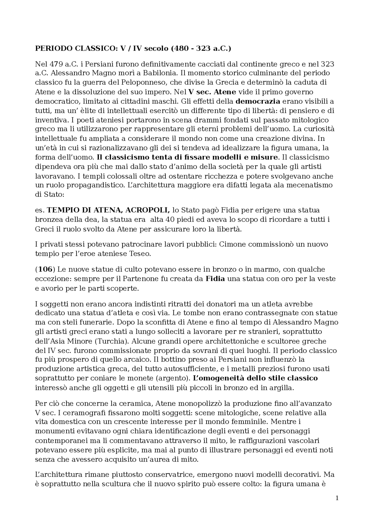 Arte Greca Nel Periodo Classico Papini Docsity