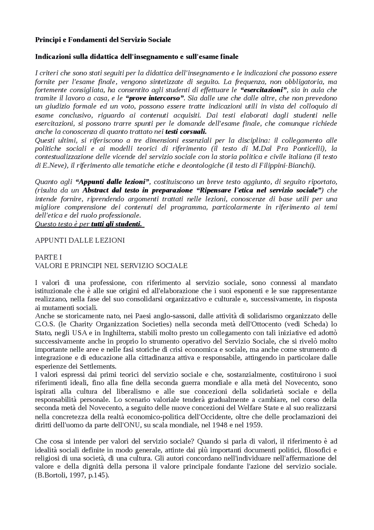 Principi E Fondamenti Del Servizio Sociale Docsity