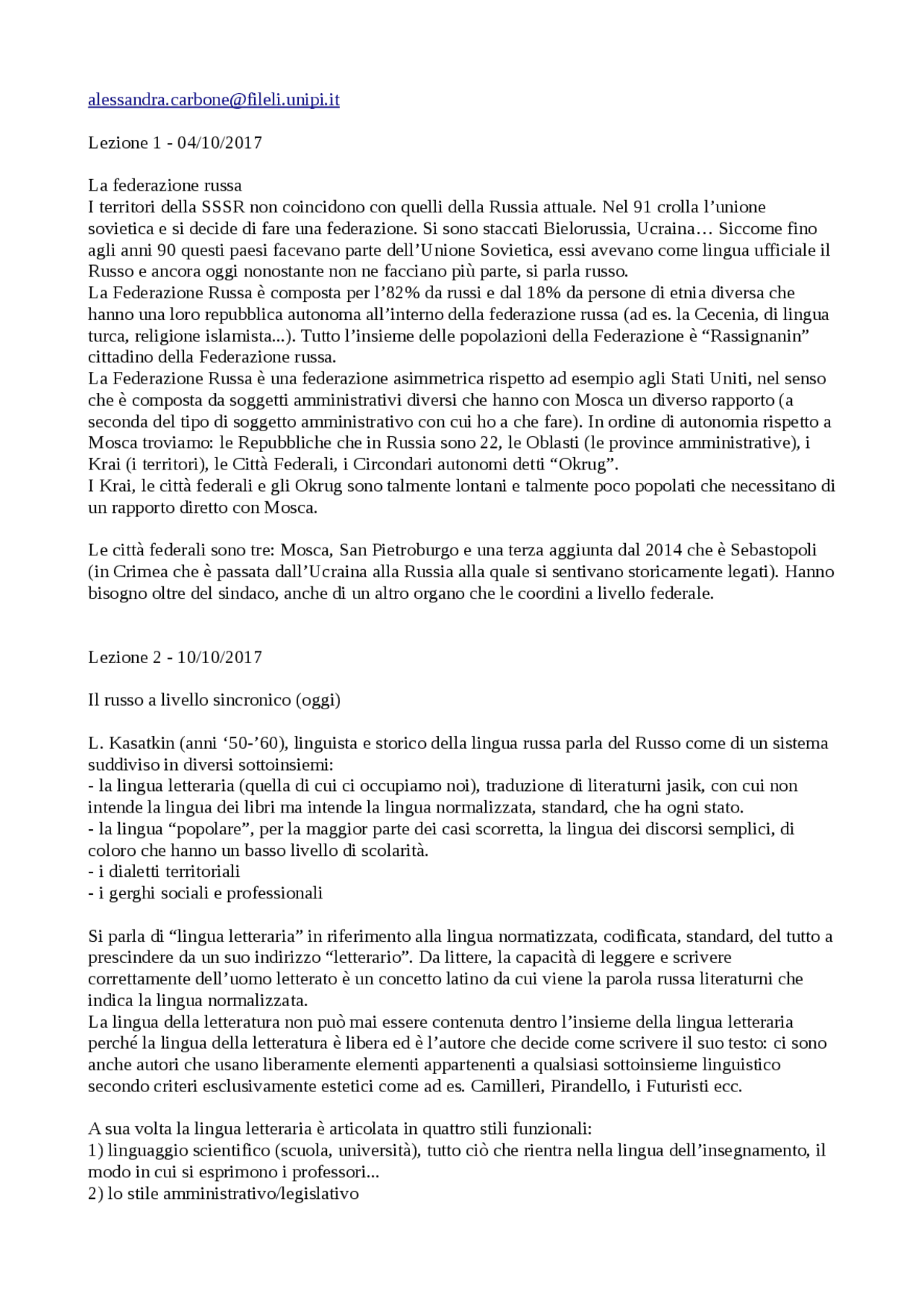 Appunti Lingua Russa I Docsity