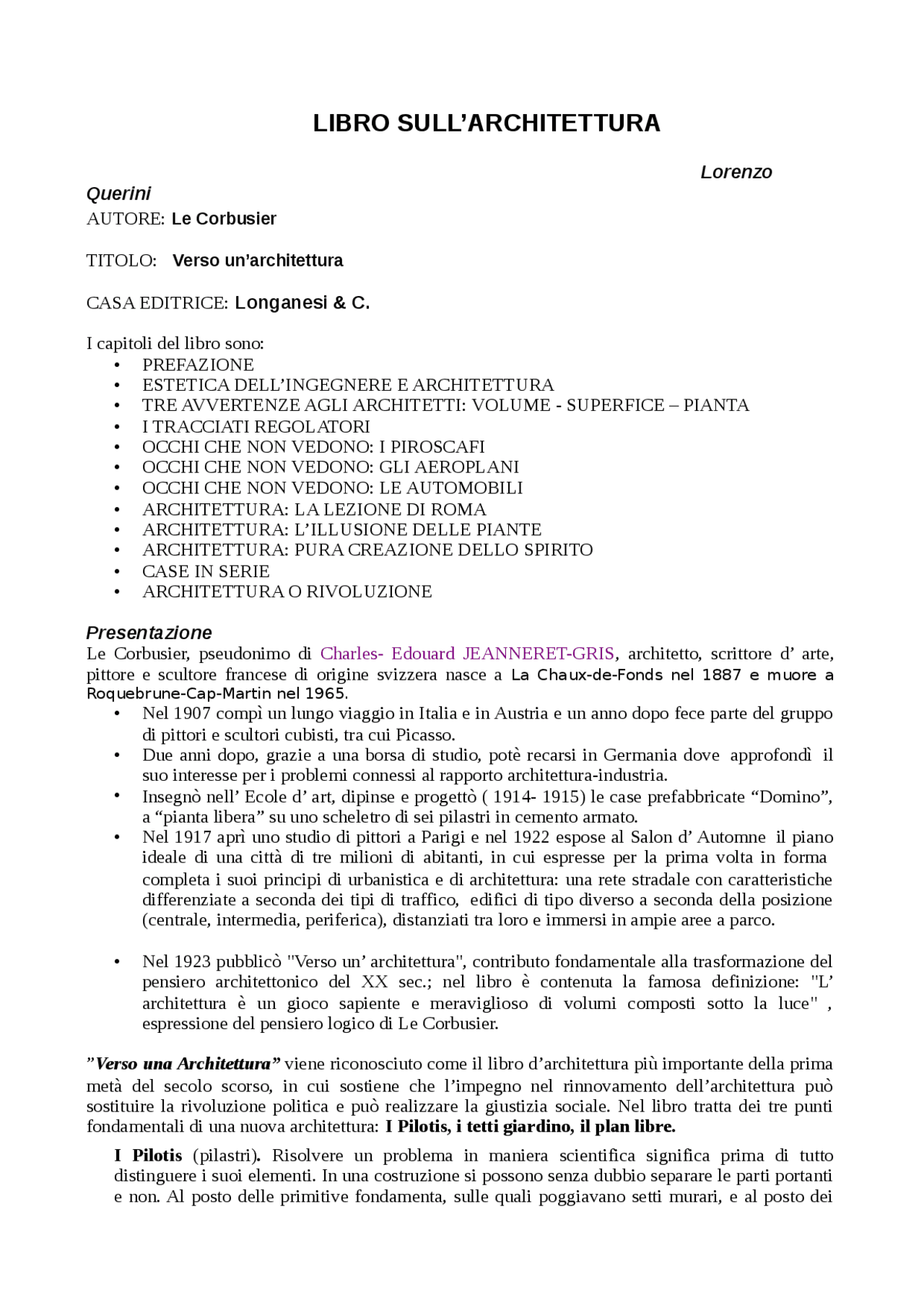 Le Corbusier Verso Unarchitettura Docsity