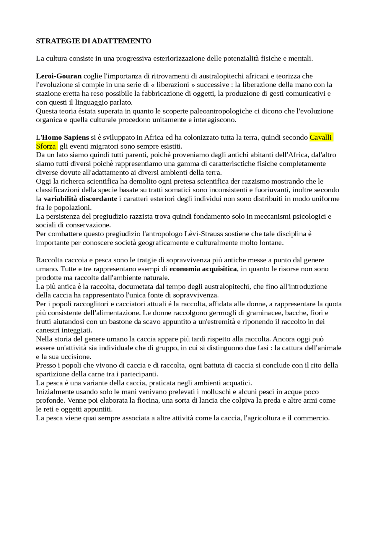 Strategie Di Adattamento Appunti Di Scienze Umane Docsity