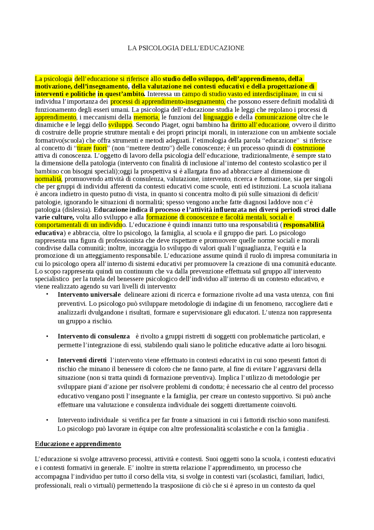 Riassunto Per Esame Di Psicologia Delleducazione Docsity