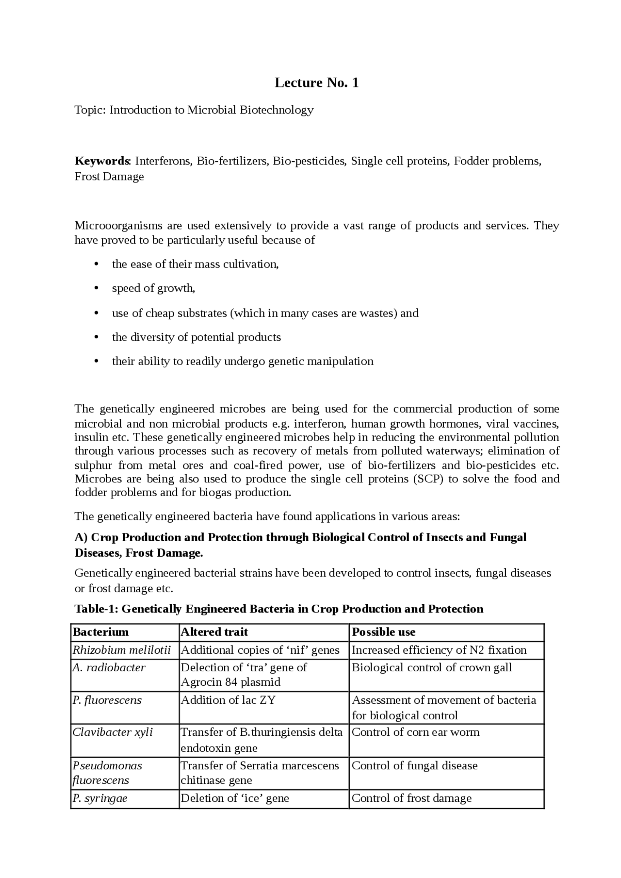 Microbial Biotech Lecture Lecture Notes Biotechnology Docsity