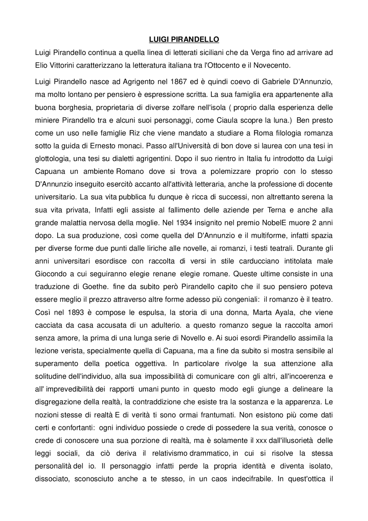 Appunti Su Pirandello Docsity