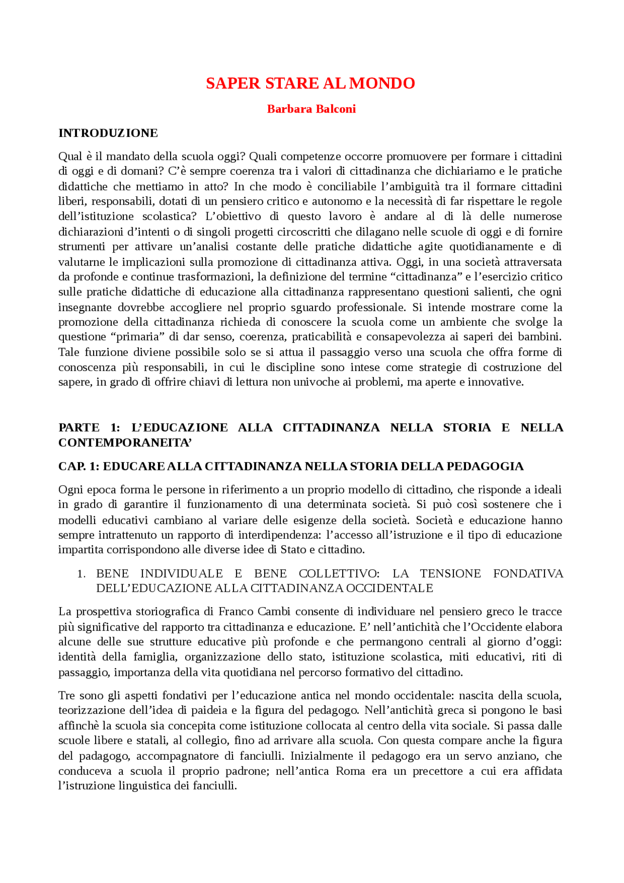 Saper Stare Al Mondo Docsity