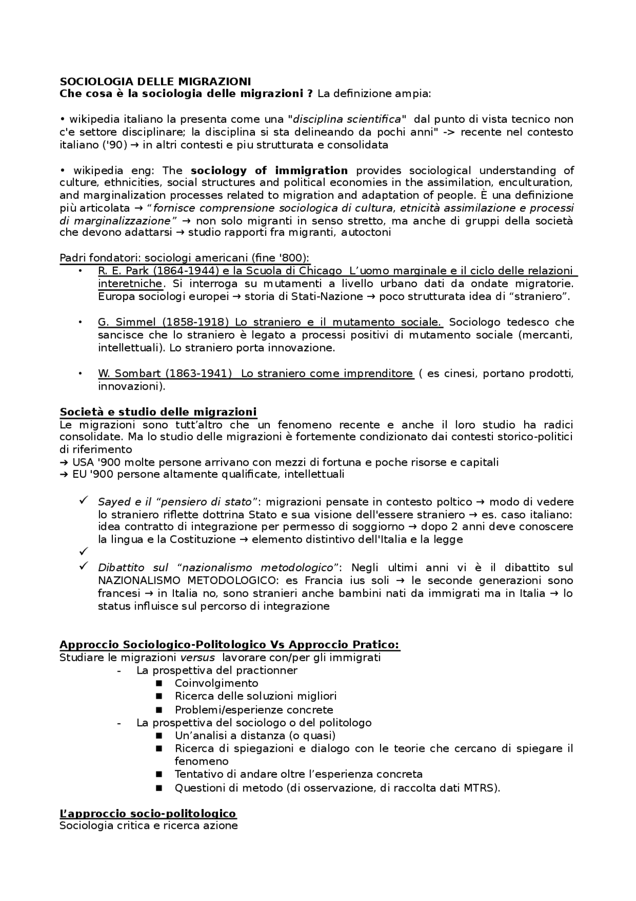 Appunti Di Sociologia Delle Migrazioni Docsity
