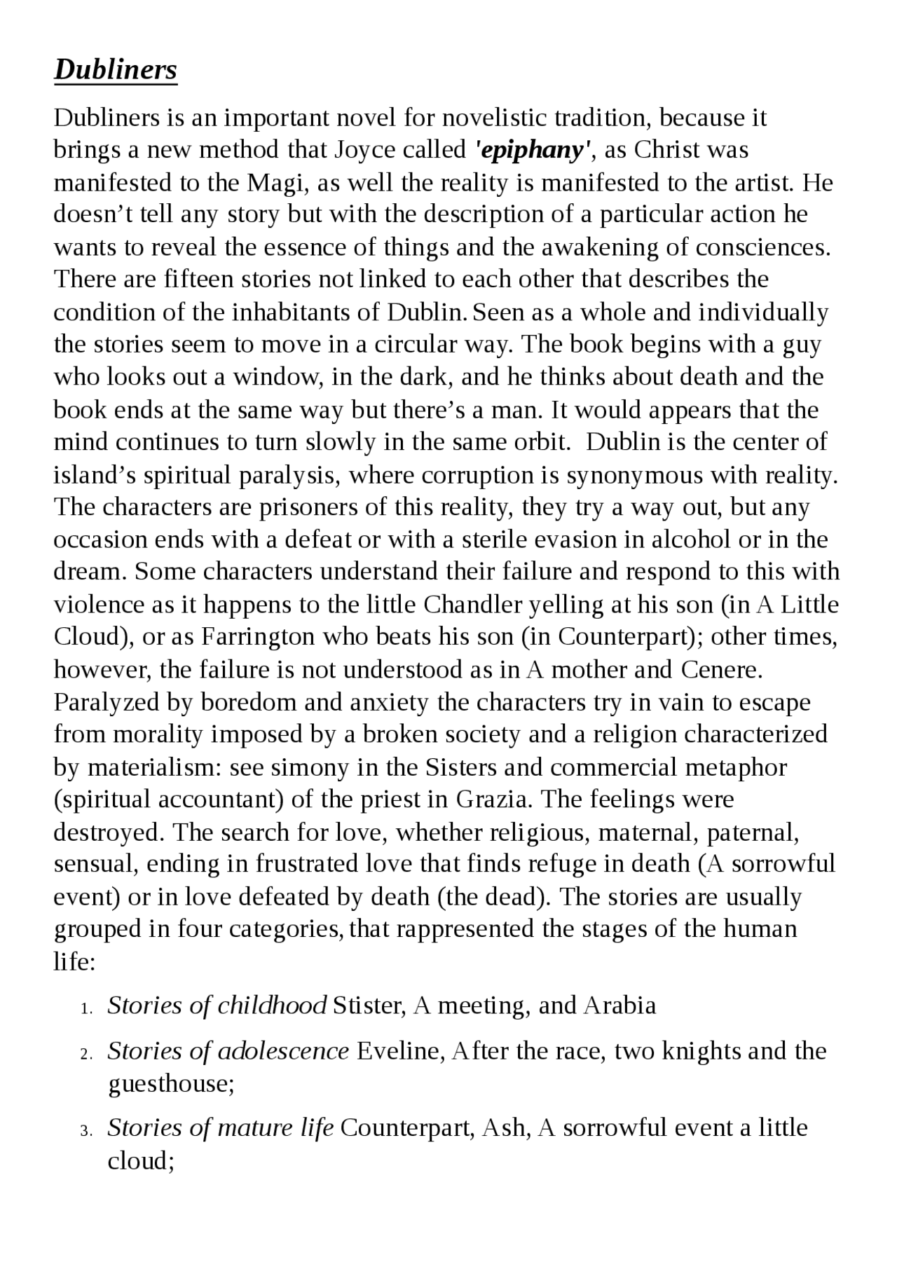 The Dubliners, descrizione e trama | Appunti di Inglese | Docsity