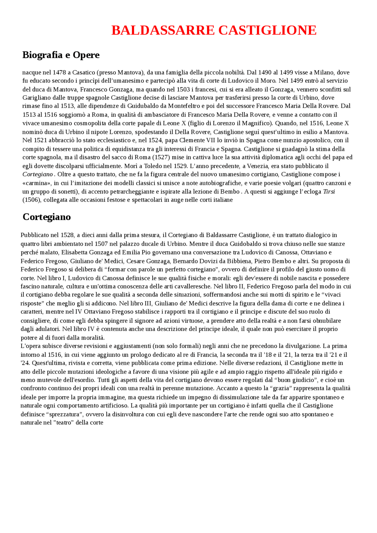 Biografia castiglione - Docsity