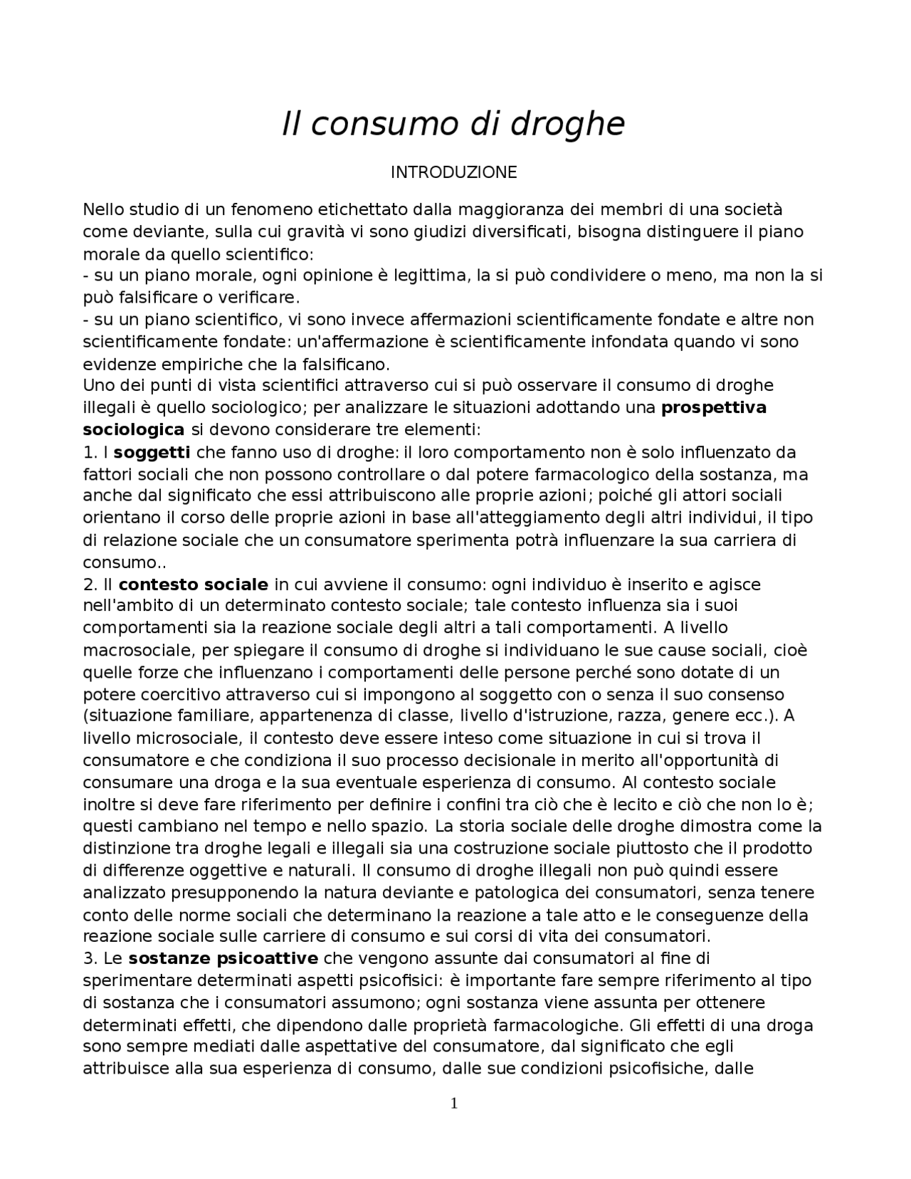 Il Consumo Di Droghe Docsity