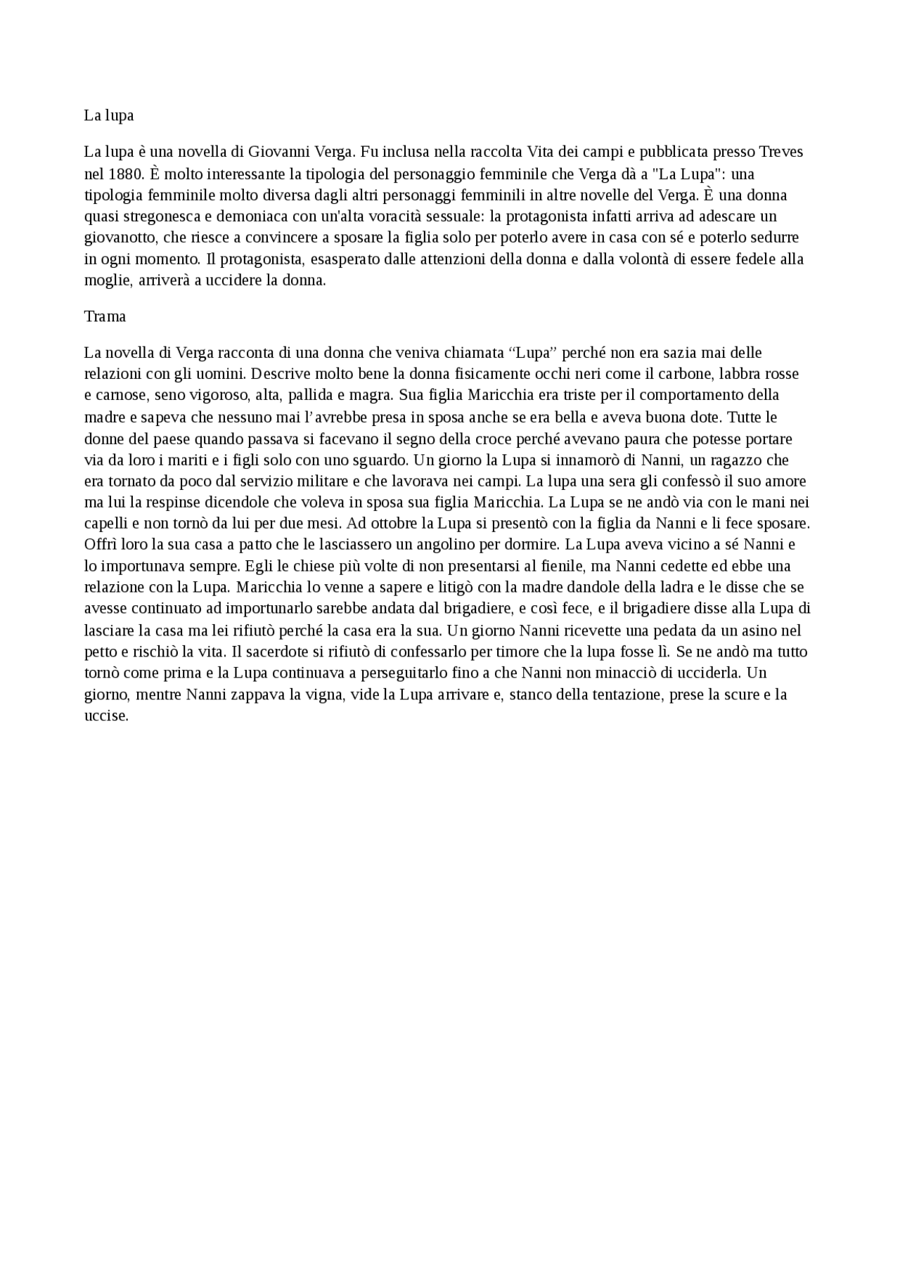 La Lupa Di Verga Docsity
