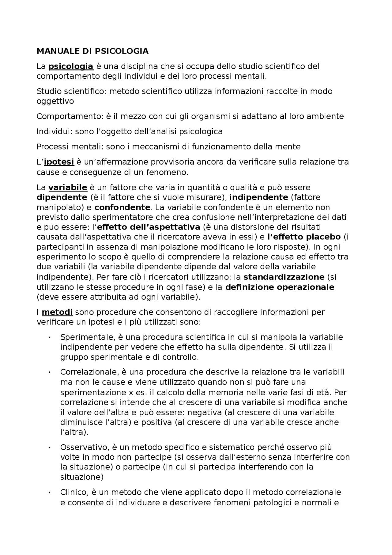 Manuale Di Psicologia Generale Docsity