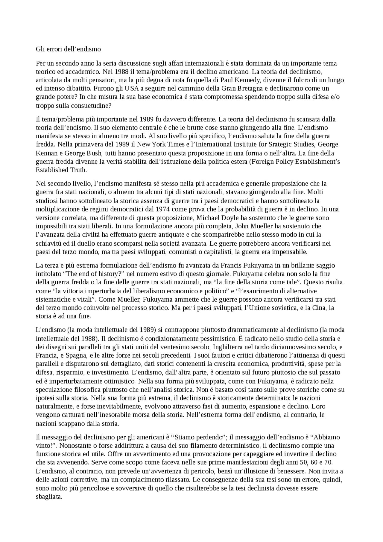 The Errors of Endism - Docsity