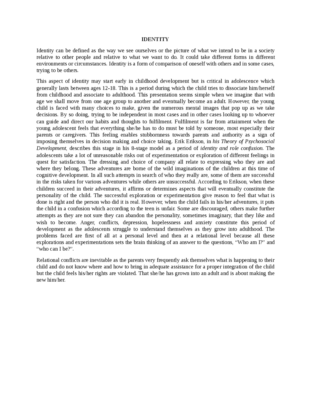 The Quest For A Social And Psychological Identity In Adolescence Docsity