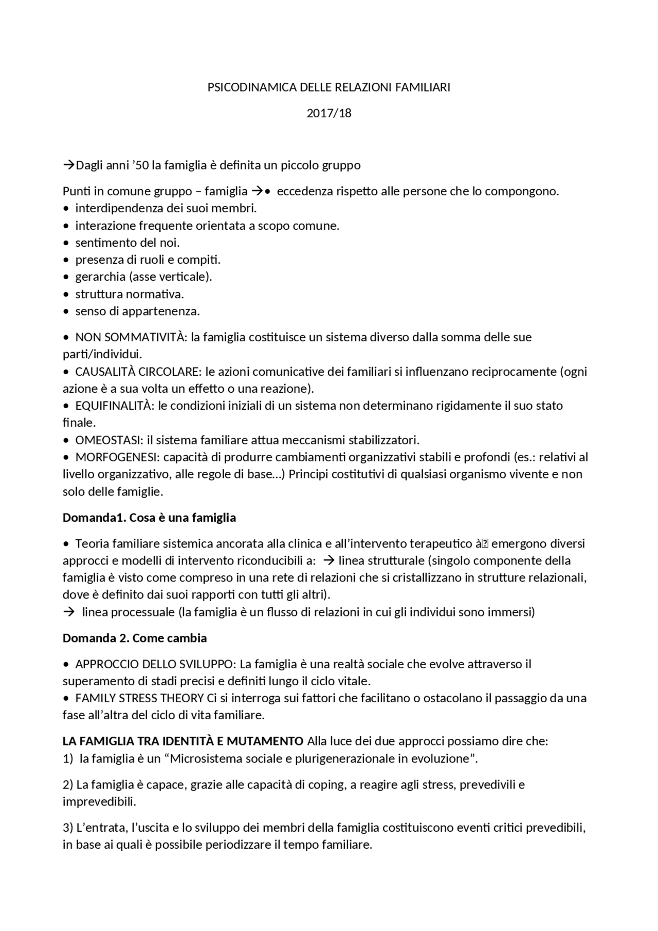 Appunti Psicodinamica Delle Relazioni Familiari Docsity