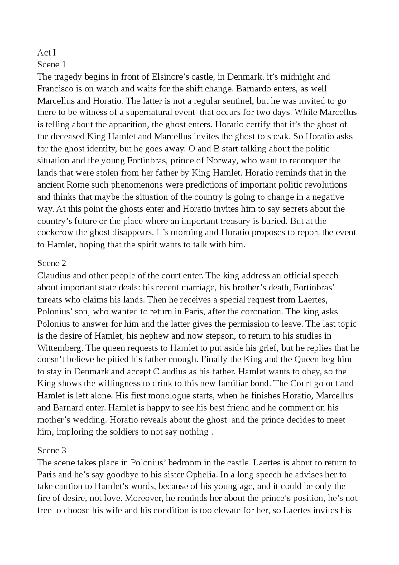 Hamlet Summary Act By Act Docsity
