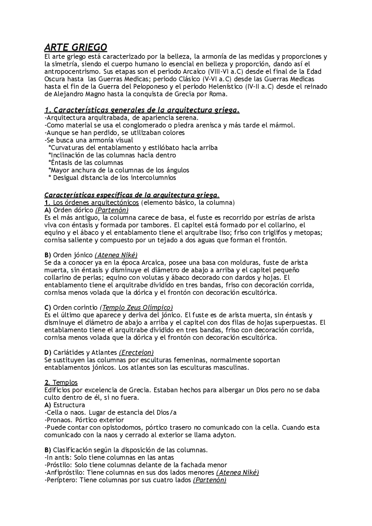 TEMA 1: HISTORIA DEL ARTE GRIEGO - Docsity