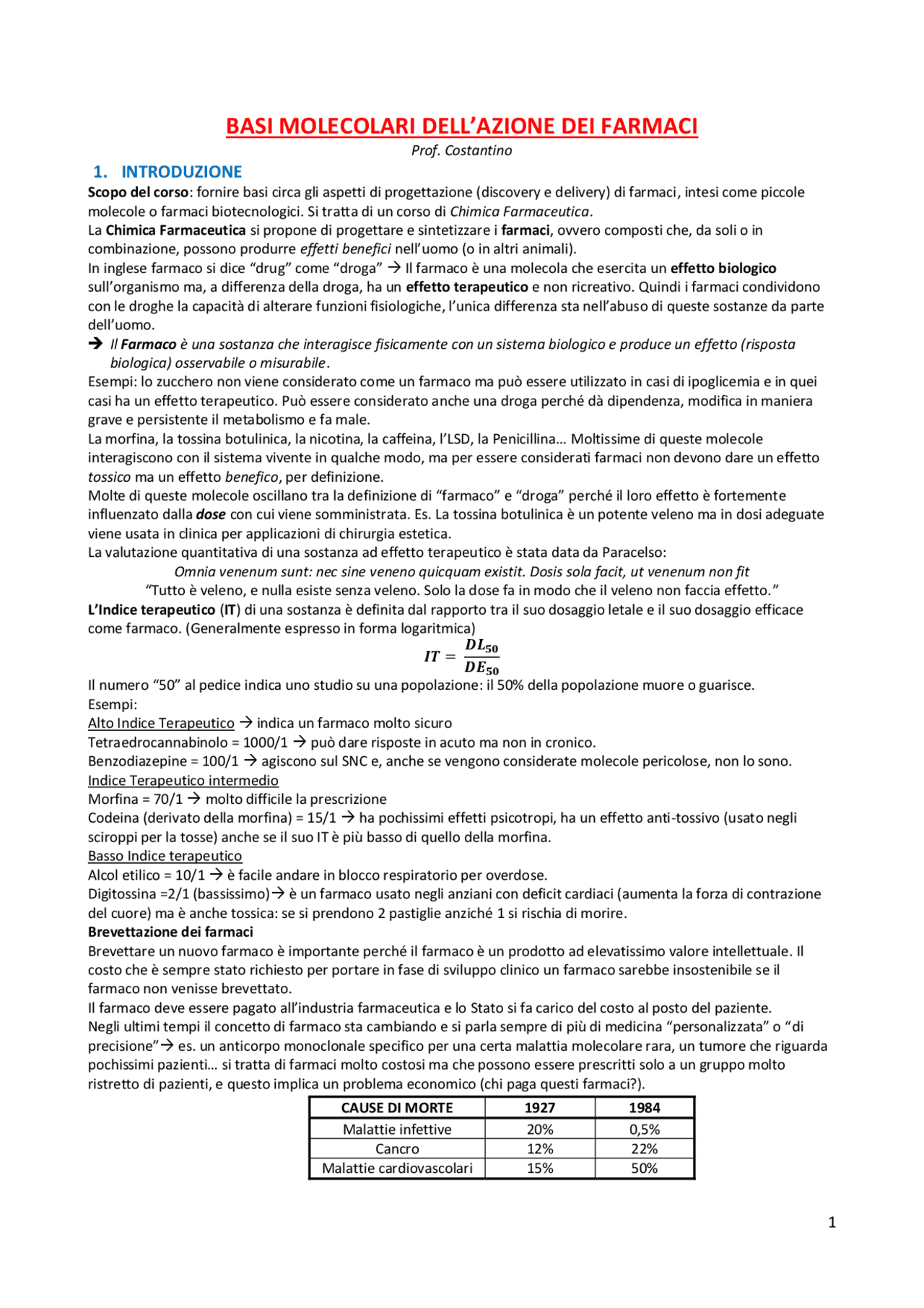 Basi Molecolari Dellazione Dei Farmaci Docsity