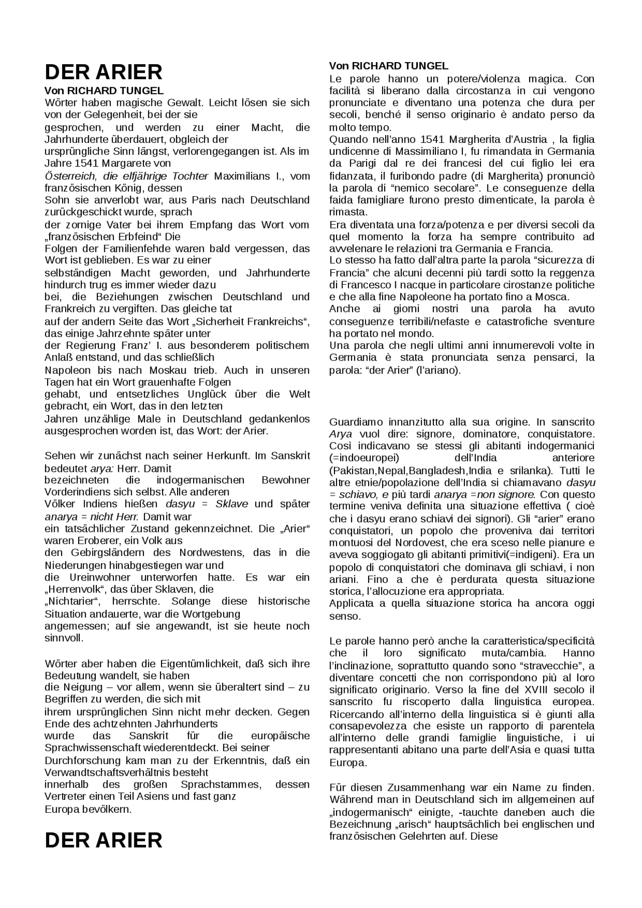 Der Arier von RICHARD TUNGEL - Docsity