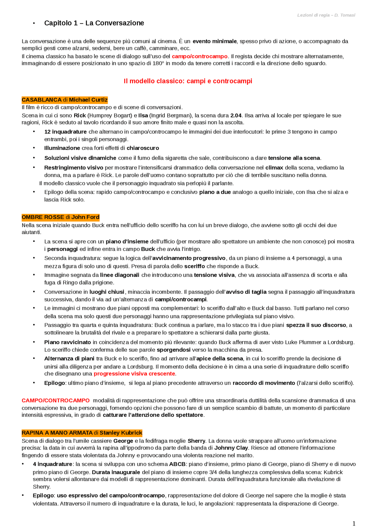 Lezioni Di Regia D Tomasi Riassunto Completo Docsity