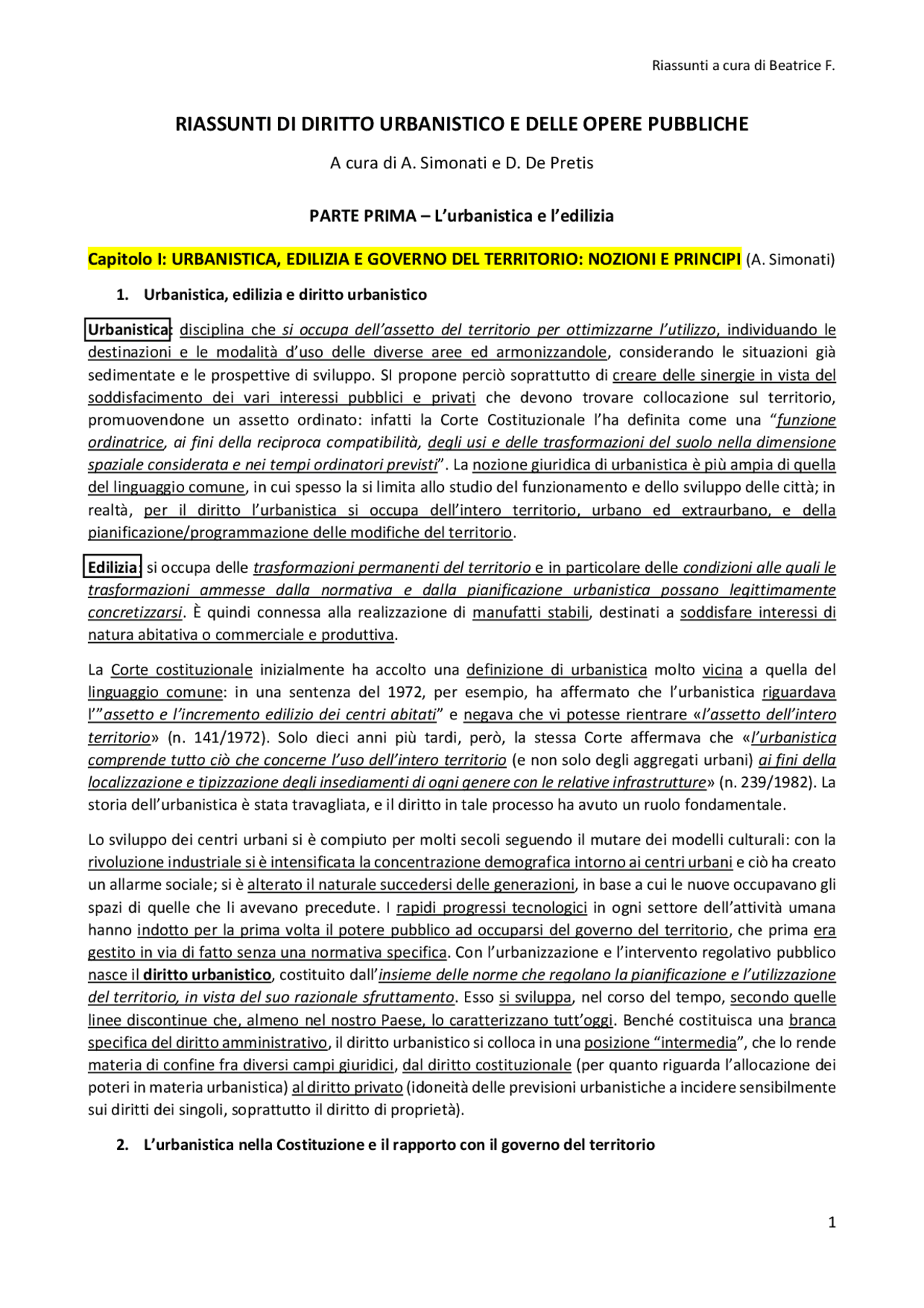 Diritto Urbanistico E Delle Opere Pubbliche Riassunto Docsity