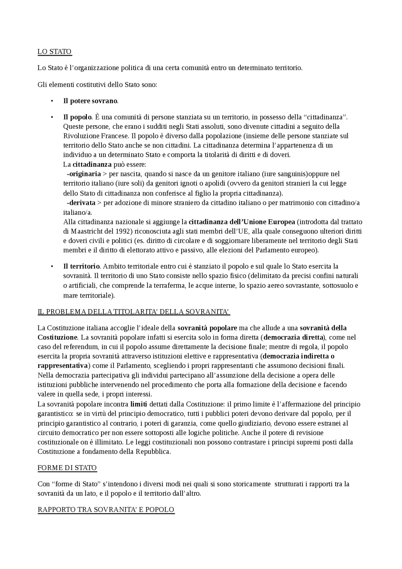 Lo Stato Diritto Pubblico Docsity
