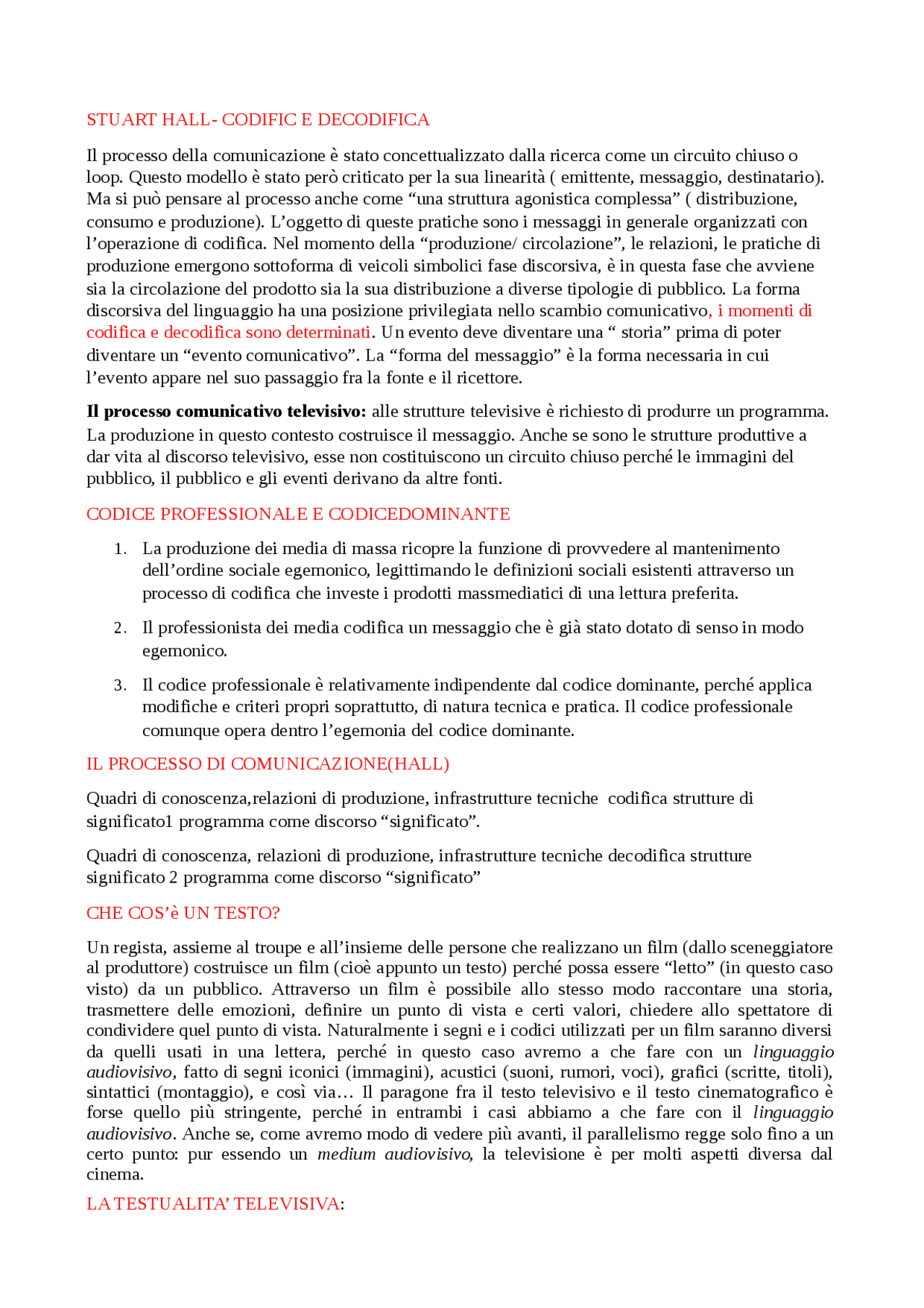 Riassunto Encoding e Deconding di Stuart Hall | Appunti di Teorie e ...